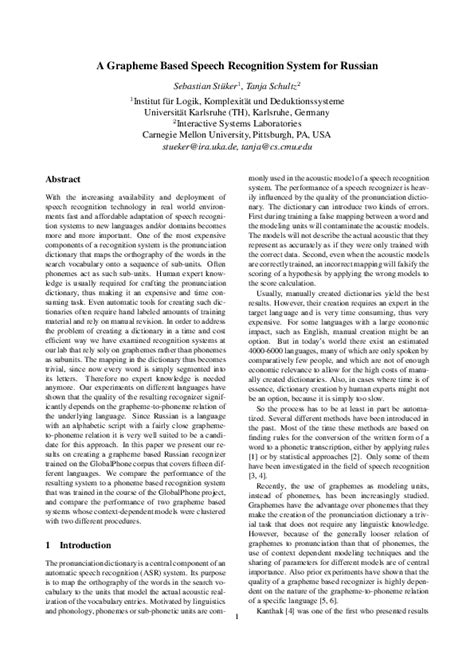 Pdf A Grapheme Based Speech Recognition System For Russian