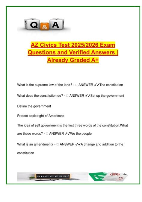 Az Civics Test 2025 100 Questions Us Government Constitution