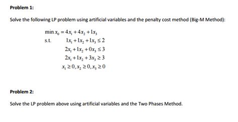 solved solve the following lp problem using artificial
