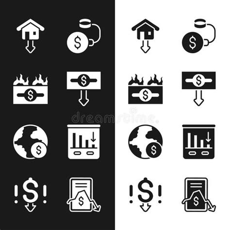 Set Dollar Rate Decrease Burning Dollar Bill Falling Property Prices Debt Ball Chained To