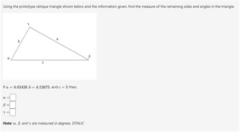 solved using the prototype oblique triangle shown below and