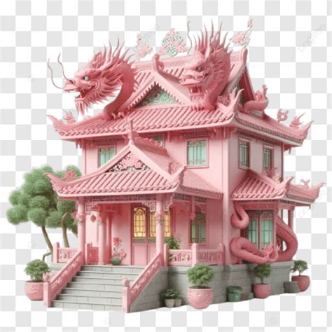 3차원 중국 새해 축하 핑크 집 와 용 통하고 있는 그것의 지붕 3차원 구정 축하 Png 일러스트 및 이미지 에 대한 무료 다운로드 Pngtree