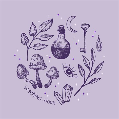 Brujo Mágico Bruja Ilustración Símbolo Conjunto Magia Y Brujería Bruja