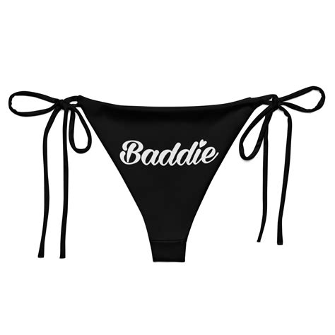 Black String Woman Bikini Bottom With White Baddie Logo Perfect Summer