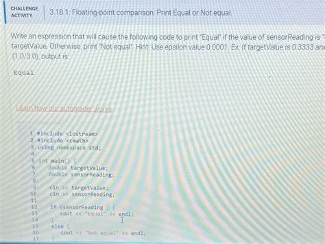 Solved CHALLENGEACTIVITY Floating Point Comparison Chegg
