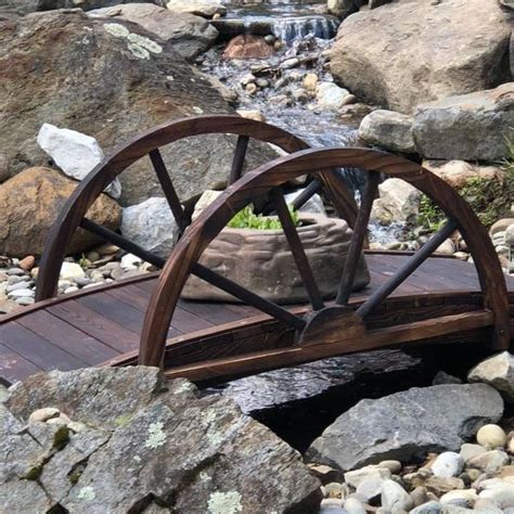 33 Foot Solid Wood Garden Bridge With Half Wheel Arc Railings In 2025