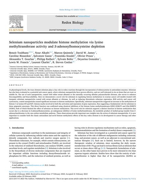 Pdf Selenium Nanoparticles Modulate Histone Methylation Via Lysine