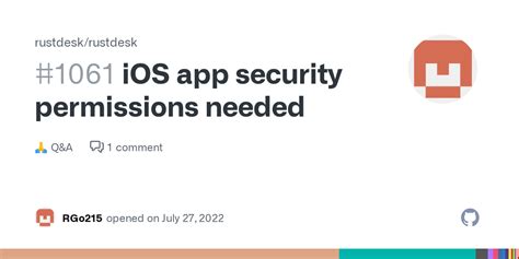Ios App Security Permissions Needed · Rustdesk Rustdesk · Discussion 1061 · Github