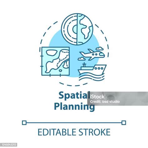 공간 계획 개념 아이콘입니다 지역 지도 지역 개발 조경 건축 건물 아이디어 얇은 라인 그림 벡터 절연 윤곽선 Rgb 색상 드로잉 편집 가능한 스트로크 개념에 대한 스톡 벡터