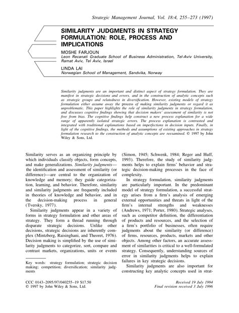 Pdf Similarity Judgments In Strategy Formulation Role Process And