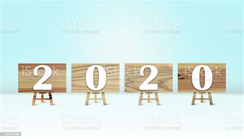 흰색 바닥과 밝은 파란색 배경에 나무 보드와 새해 복 구 던 해 2020 휴일 축 하 개념입니다 0명에 대한 스톡 사진 및 기타 이미지 Istock