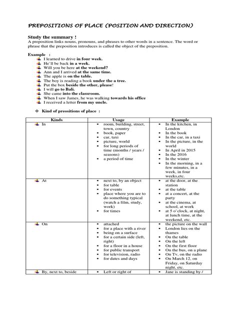 Preposition Of Place Pdf Preposition And Postposition Languages