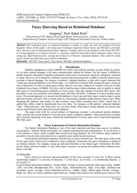 Fuzzy Querying Based On Relational Database Pdf Databases