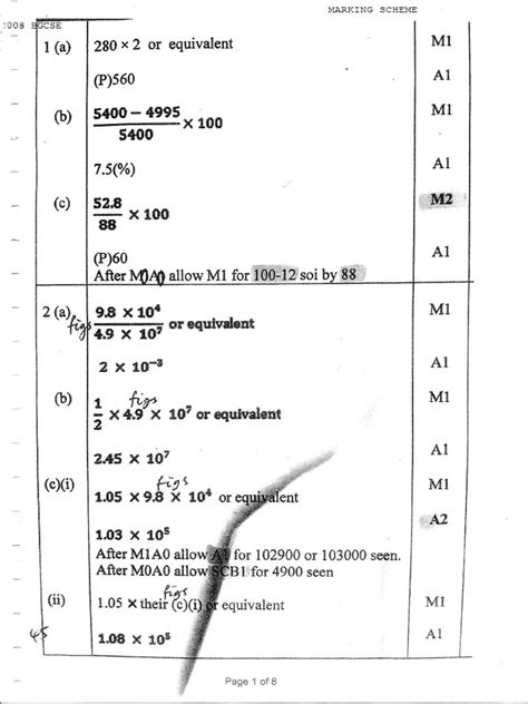 2008 Bgcse Mathematics Paper 3 Marking Key Pdf Mathematics