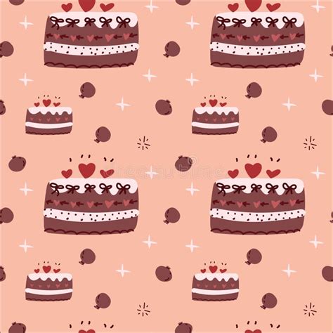 Seamless Cake Pattern With Hearts And Decorative Elements On Pink Stock Illustration