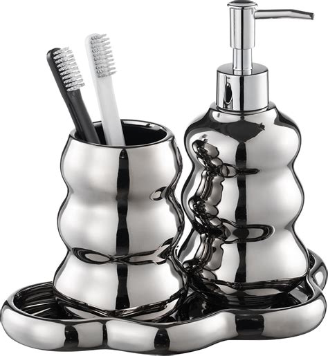 Silver Bathroom Accessory Set 3 Piece Ceramic Bath