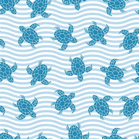 Premium Vector Seamless Pattern Of Repeated Blue Turtle Vector Illustration On Wave Background