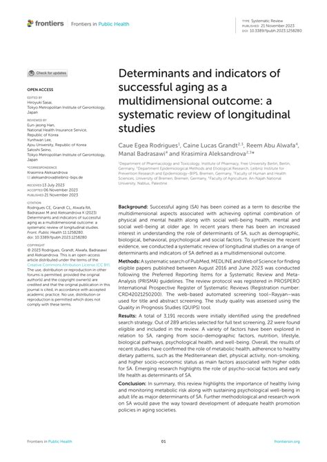 Pdf Determinants And Indicators Of Successful Aging As A
