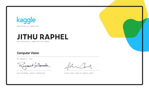 Jithu Raphel Completed The Computer Vision Course On Kaggle