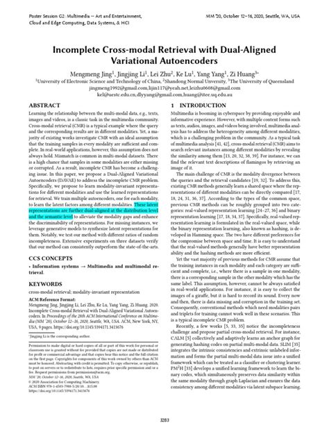 Incomplete Cross Modal Retrieval With Dual Aligned Variational Autoencoders Pdf Cybernetics