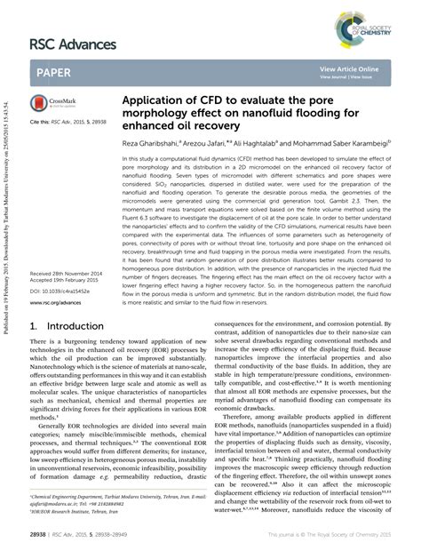 Pdf Application Of Cfd To Evaluate Pore Morphology Effect In The Nanofluid Flooding For