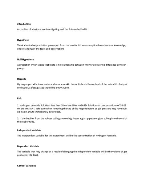 Unit 3 Planning A Practical Template Introduction An Outline Of What You Are Investigating And