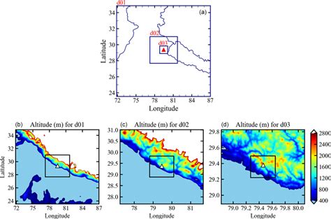Topography Represented In The Wrf Model Domains A With Three Download Scientific Diagram