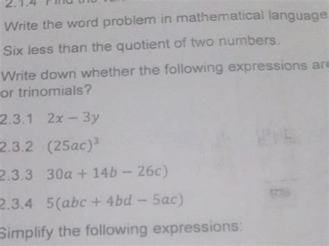 Write The Word Problem In Mathematical Studyx