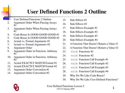 Ppt User Defined Functions 2 Outline Powerpoint Presentation Free