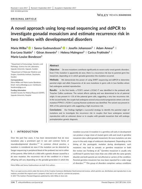 A Novel Approach Using Long‐read Sequencing And Ddpcr To Investigate Gonadal Mosaicism And