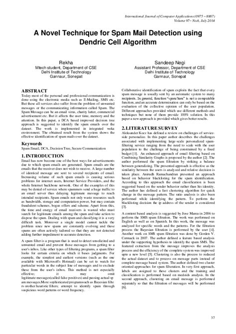 Pdf A Novel Technique For Spam Mail Detection Using Dendric Cell Algorithm