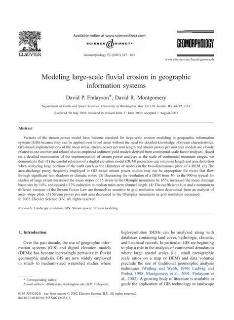 Pdf Modeling Large Scale Fluvial Erosion In Geographic Information