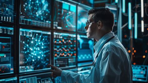 Premium Photo Scientist Describes Project He Works On Background