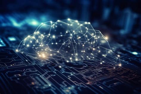 회로 기판 및 클라우드 컴퓨팅 개념 3d 렌더링을 사용한 추상 기술 배경 프리미엄 사진