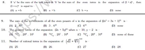 Jee Mathematics Binomial Theorem Mcqs Set B With Answers