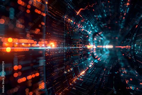 Dynamic Futuristic Digital Landscape Featuring Streams Of Data