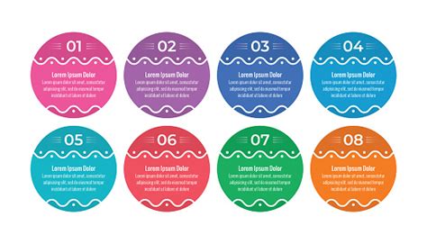 지그재그 줄무늬와 둥근 인포 그래픽 템플릿 여덟 가지 옵션 정보 템플릿 비즈니스 인포그래픽 개념에 대한 스톡 벡터 아트 및 기타 이미지 Istock