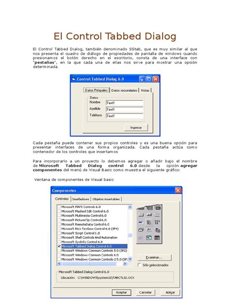 El Control Tabbed Dialog Pdf Ventana Informática Básico