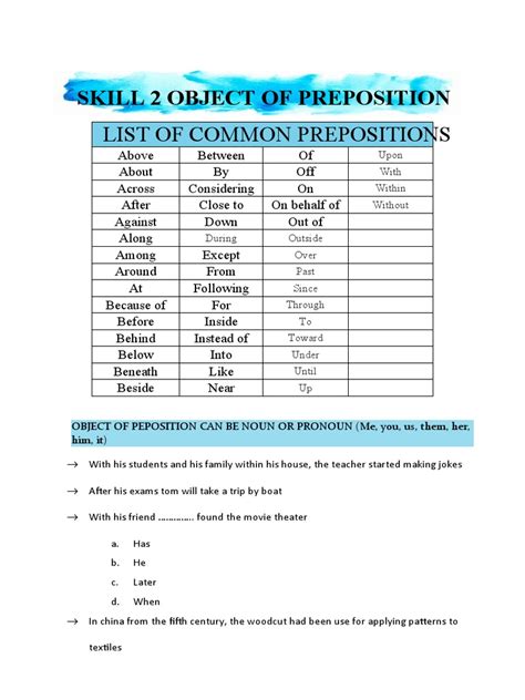 Skill 2object Of Preposition Pdf Preposition And Postposition Grammar