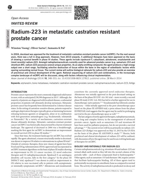 Pdf Radium 223 In Metastatic Castration Resistant Prostate Cancer