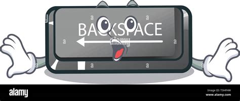 Surprised Backspace Button Installed On Cartoon Keyboard Stock Vector