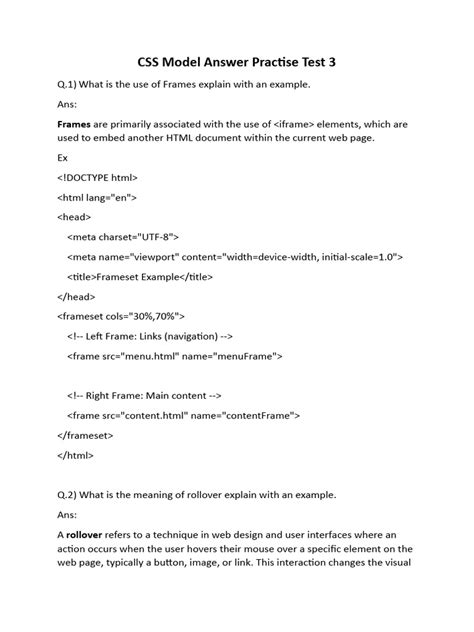 Css Model Answer Practise Test 3 By Rit 2 Mark Questions Pdf