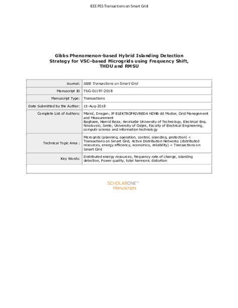 Pdf Gibbs Phenomenon Based Hybrid Islanding Detection Strategy For Vscbased Microgrids Using