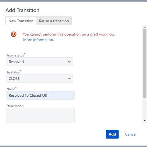 solved unable to add a transition in workflow