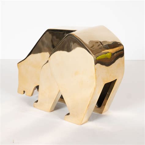 Spark Interior Modernist Solid Brass Bear Sculpture
