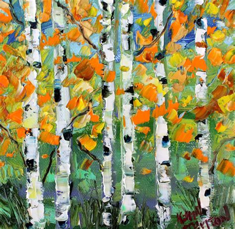 Autumn Birch Trees Painting Landscape Art Birch Tree Painting