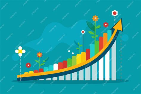 Semi Flat Design With Growth Curve Colorful Bars Yellow Arrow Flowers