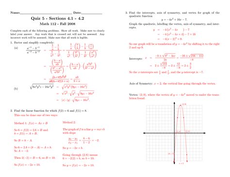 Quiz 5 Solutions For Math 112 Fall 2008 Sections 41 42 Quizzes Algebra Docsity