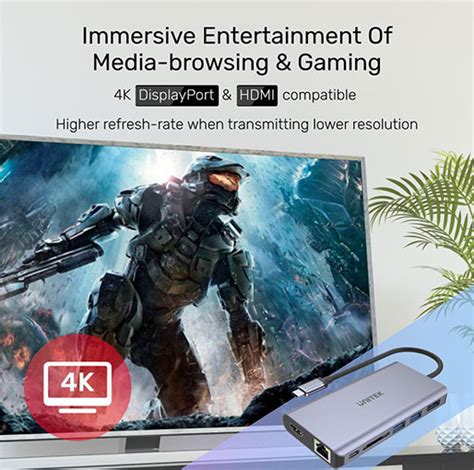 Unitek UHUB S In USB C Ethernet Hub With MST Dual Monitor W Power Delivery And Card