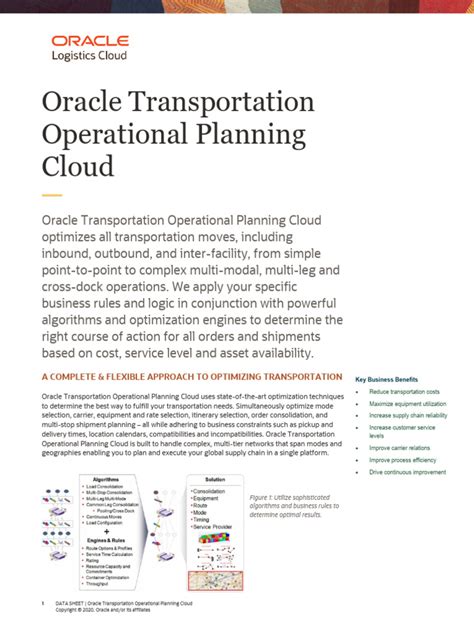 Oracle Transportation Operational Planning Ds Pdf Logistics Cloud Computing